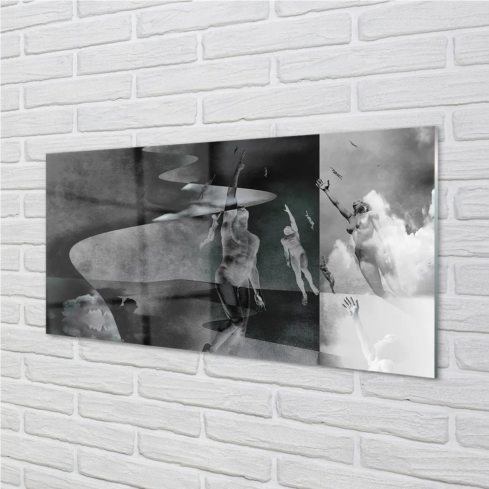 akrylový obraz Sky černá a bílá lidé 100x50 cm
