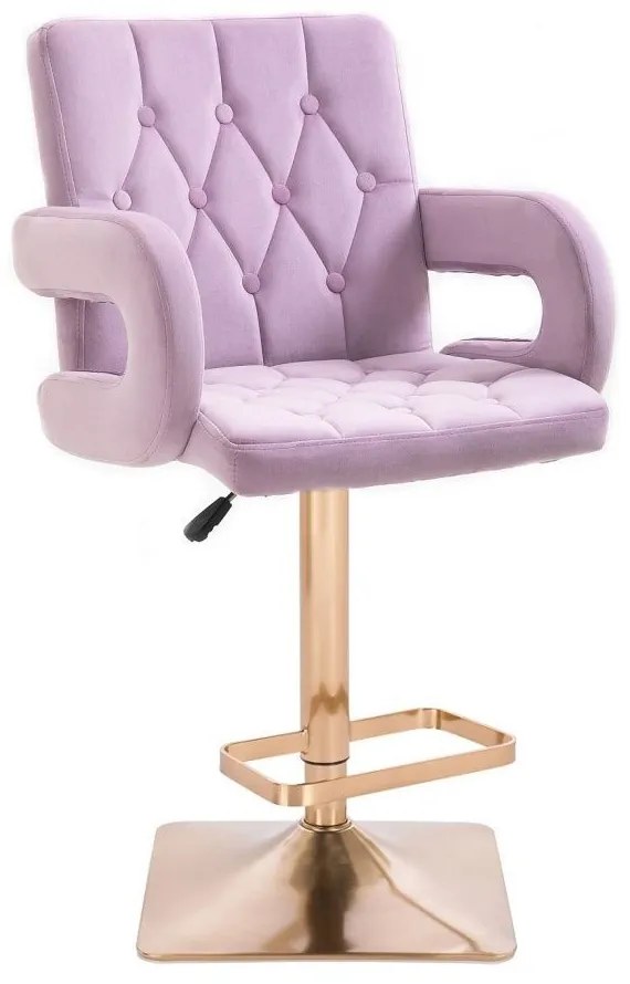 LuxuryForm DESIGN Barová židle  BOSTON VELUR na zlaté hranaté podstavě - levandule