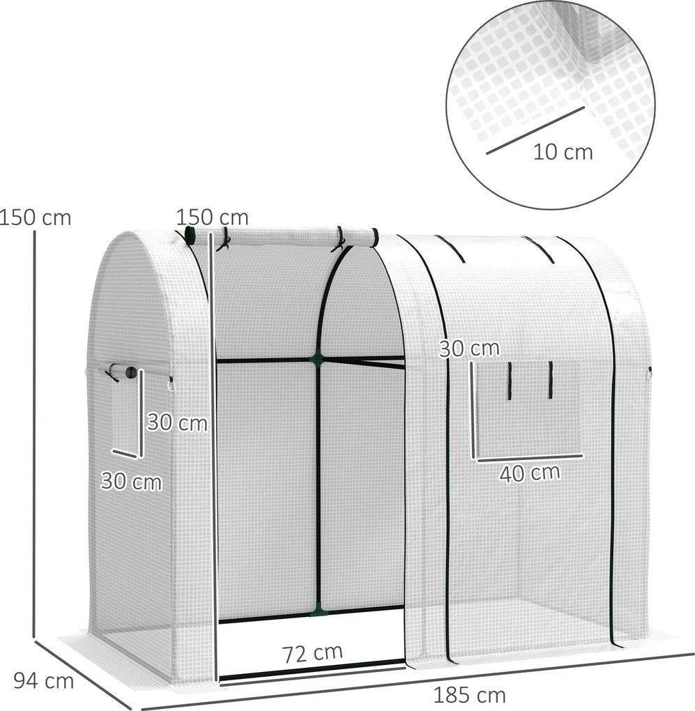 Zahradní skleník Outsunny 1,8 m² pro rajčata, rozměry 1,85D x 0,9Š x 1,5V m, 2 posuvné zipové dveře, 4 rolovací okna, ocel, PE, vysoká hustota 135 g/…