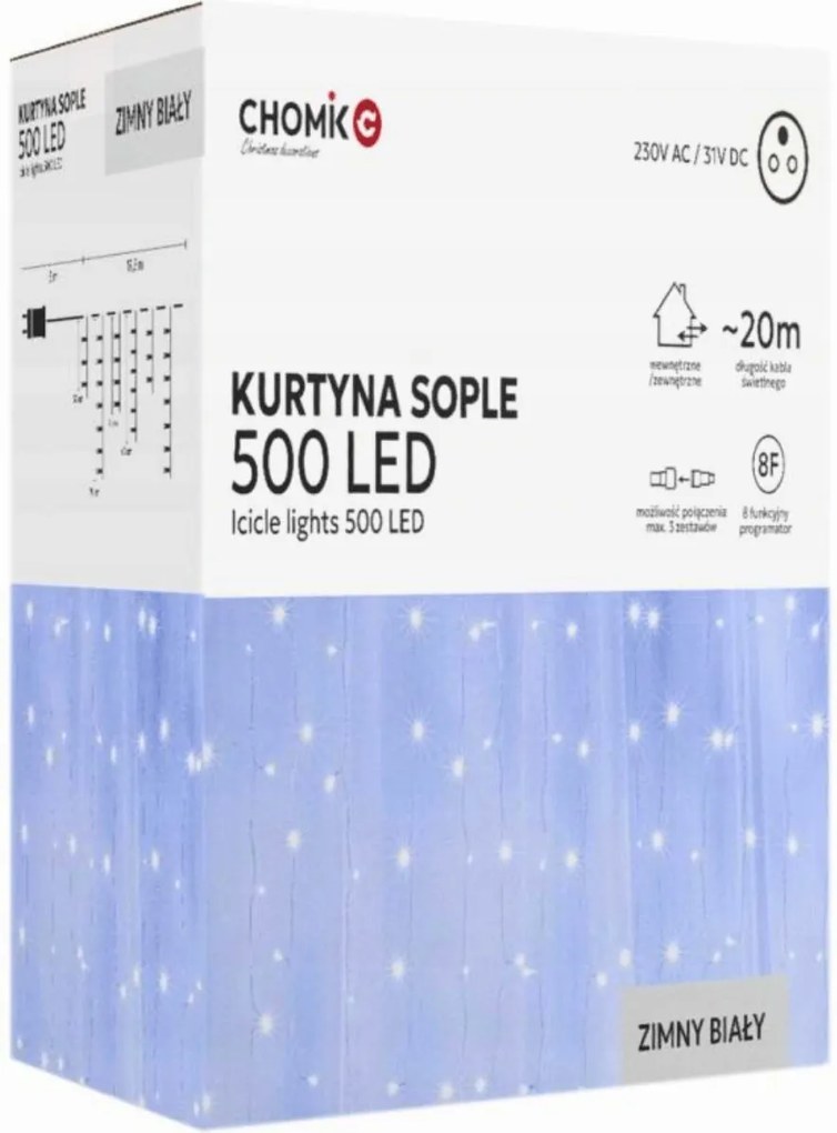 Záclona Sople 500 Led Studená bílá Flash, 3+20 m vnitřní/vnější IP44