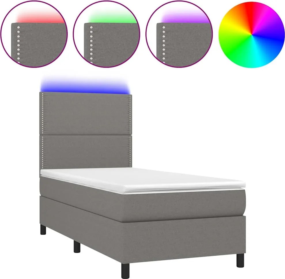 Box spring postel s matrací a LED tmavě šedá 90x190 cm textil 3134758