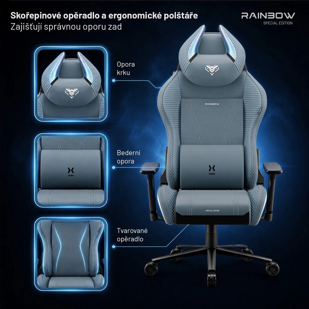 Herní křeslo z látky modré Normal Size: Diablo X-Horn 2.0 Rainbow Blue