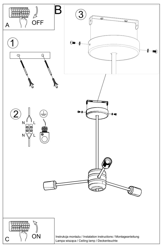 Závěsné svítidlo Lango 3, černé tělo svítidla
