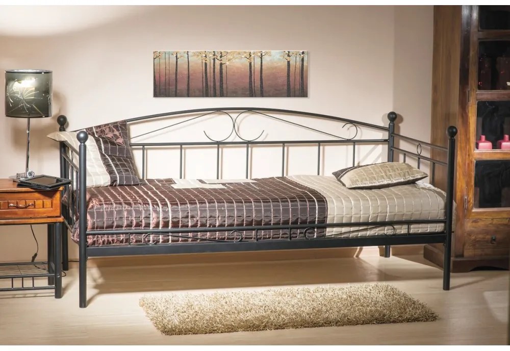 Kovová postel -  jednolůžko CS4016, 90x200, černá KN nábytek