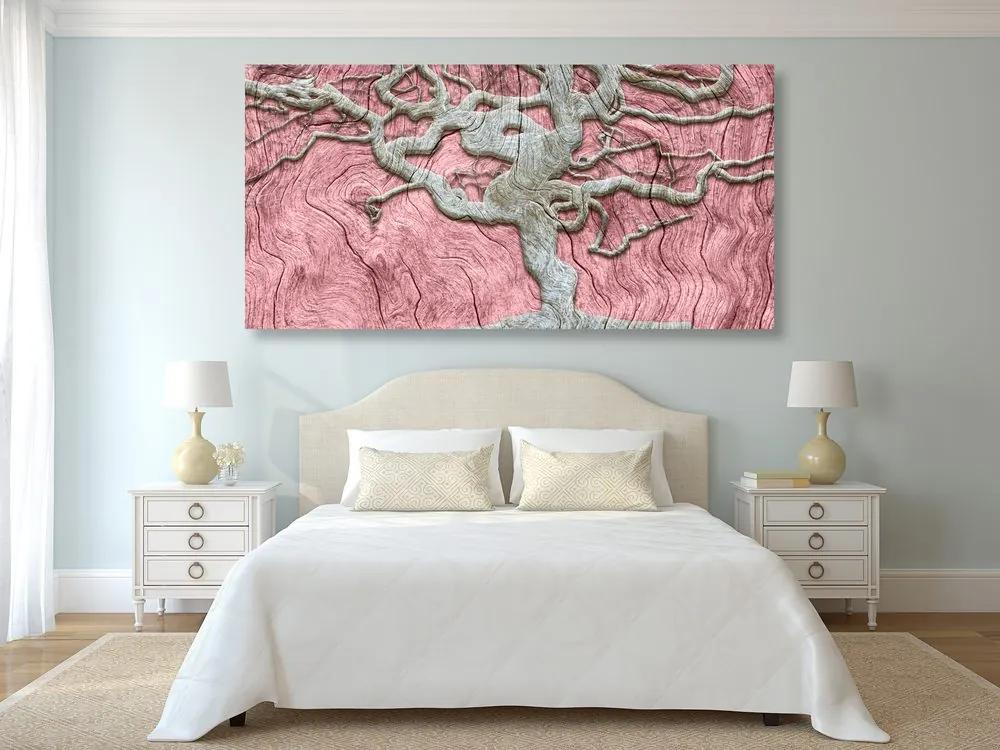 Obraz abstraktní strom na dřevě s růžovým kontrastem