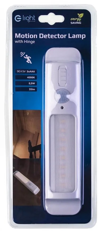 LED svítilna do skříňky, 1x LED 0,5w 4000k, w, pohybový senzor + věšák