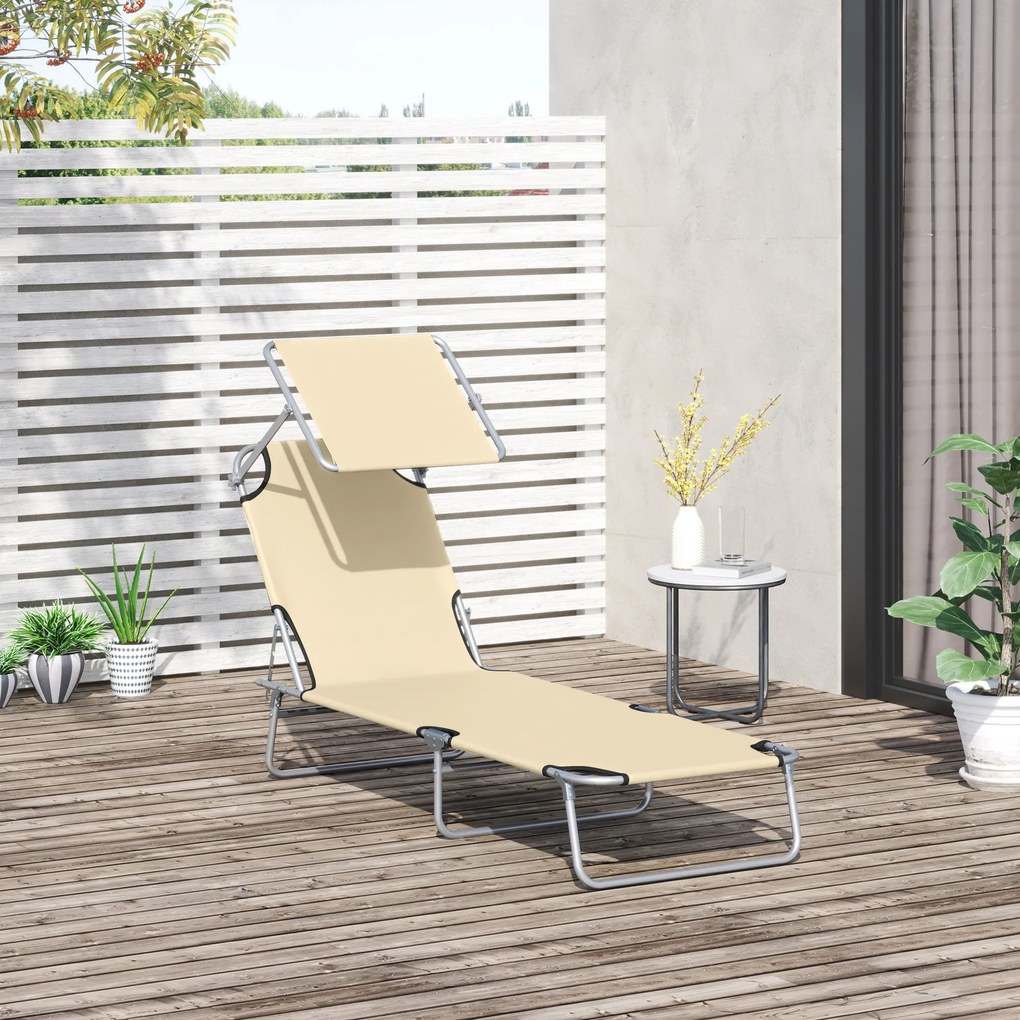 Outsunny lehátko zahradní lehátko wellness lehátko plážové lehátko skládací s ochranou proti slunci Béžová 187 x 58 x 36 cm | Aosom