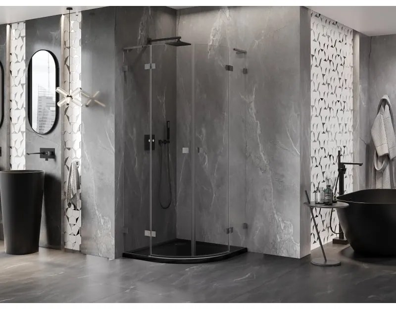 Mexen Lunar, L půlkruhový výklopný sprchový kout 90 x 90 cm, 8mm čiré sklo, pistolově šedý kartáčovaný - 833L-090L-090P-66-00
