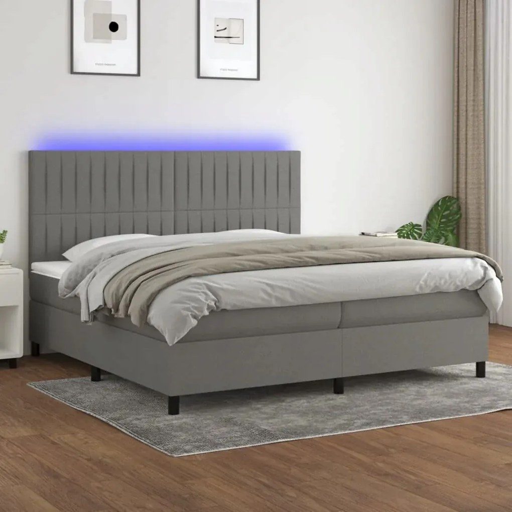 Box Spring Postel S Matrací A Led Textil Tmavě Šedá Svislé pruhy 200 x 20