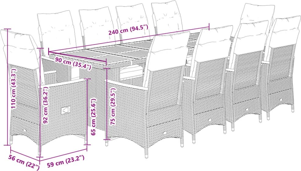 11dílný zahradní bistro set s poduškami šedý polyratan 3277270