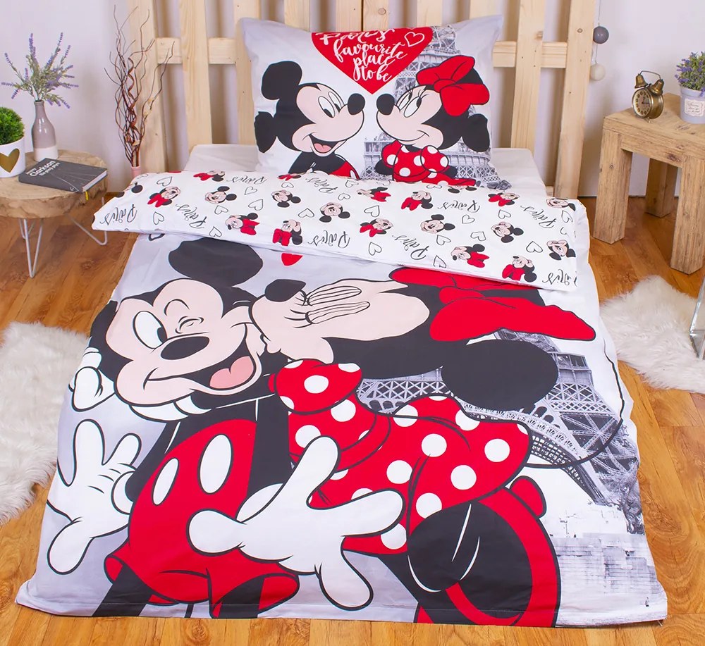 Bavlněné povlečení 140x200 70x90 Mickey & Minnie Je T'aime paris