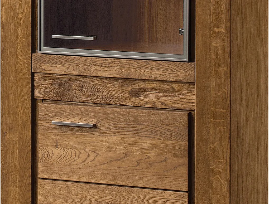 Vitrína Velvet II 11 75 cm z masivu pravá s LED osvětlením dub Rustikal
