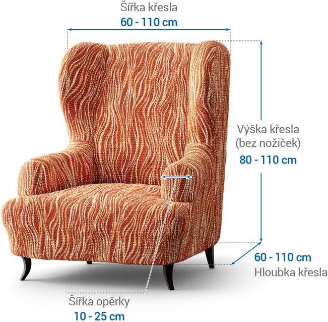 Bielastické potahy UNIVERSO NOVÉ žíhané cihlové křeslo ušák (š. 60 - 110 cm)
