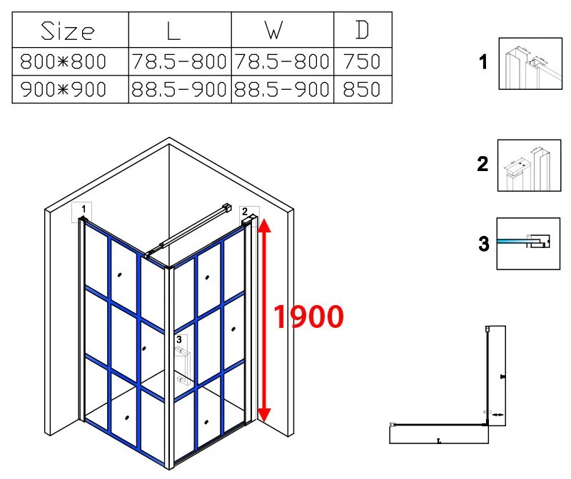 BPS-koupelny Čtvercový sprchový kout HYD-SK13A 80x80 černá/transparent + vanička HYD-SSV-SXL02A černá