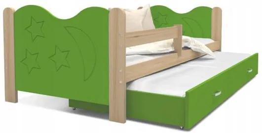 Dětská postel MIKOLAJ P2 80x190 cm s borovicovou konstrukcí v zelené barvě s přistýlkou
