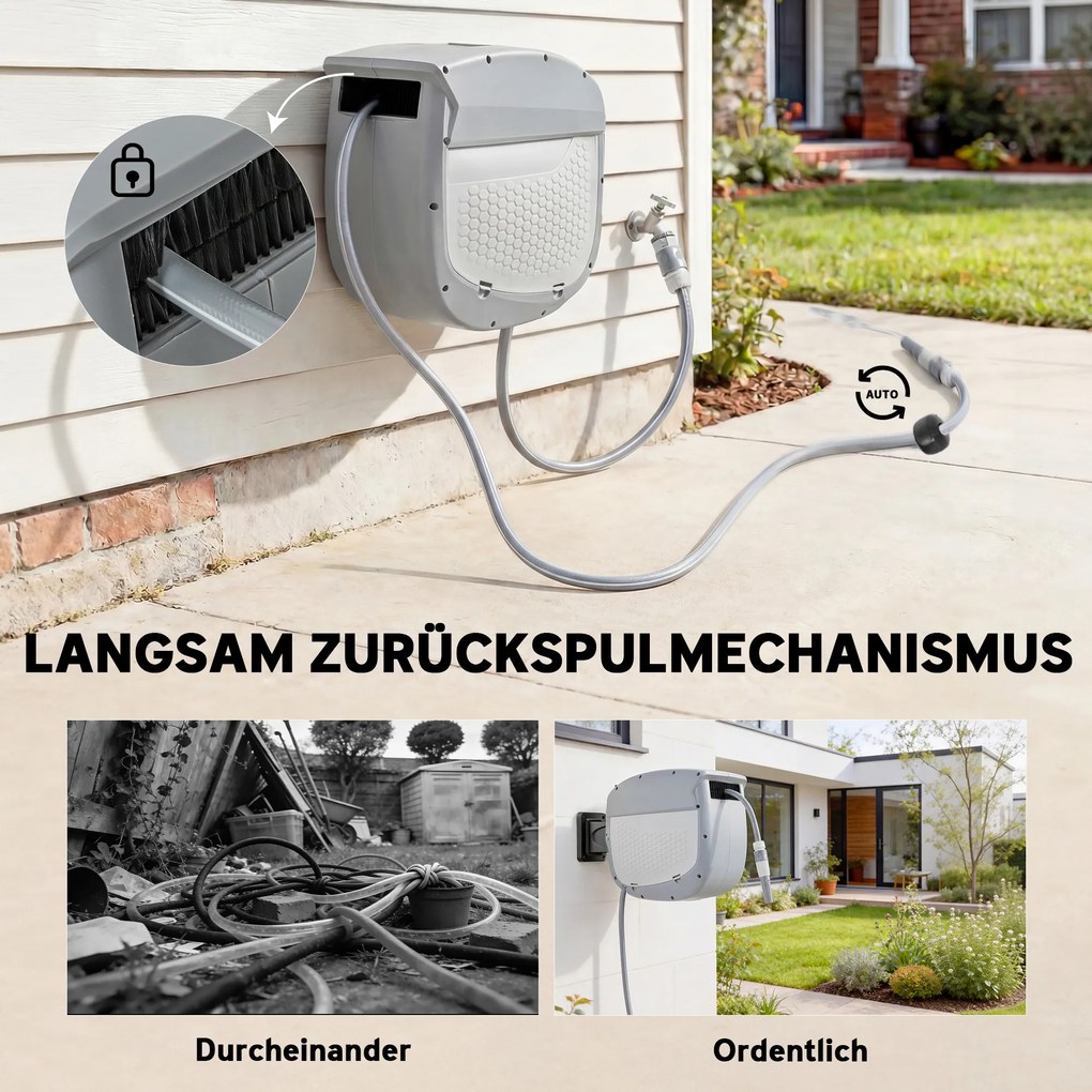 Outsunny Hadicový naviják se zahradní hadicí 30 m, otočný o 180° Box na hadici s automatickým navíjením Samosvorný