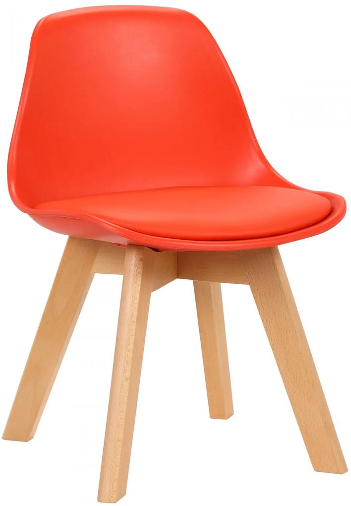 Dětská židle Lindi ~ plast, dřevěné nohy natura - Červená