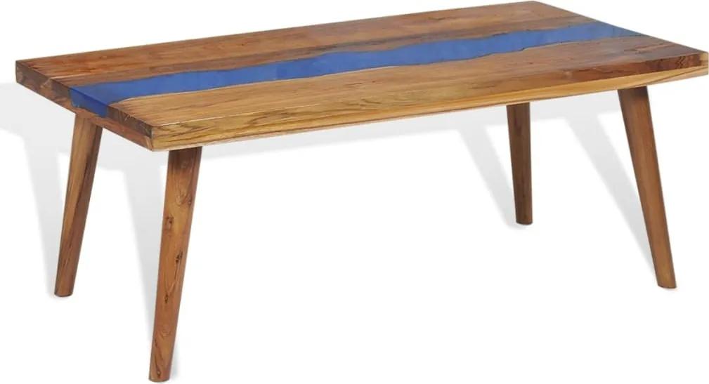 vidaXL Konferenční stolek, teak a pryskyřice 100x50 cm [245067] Barva: Hnědá a modrá