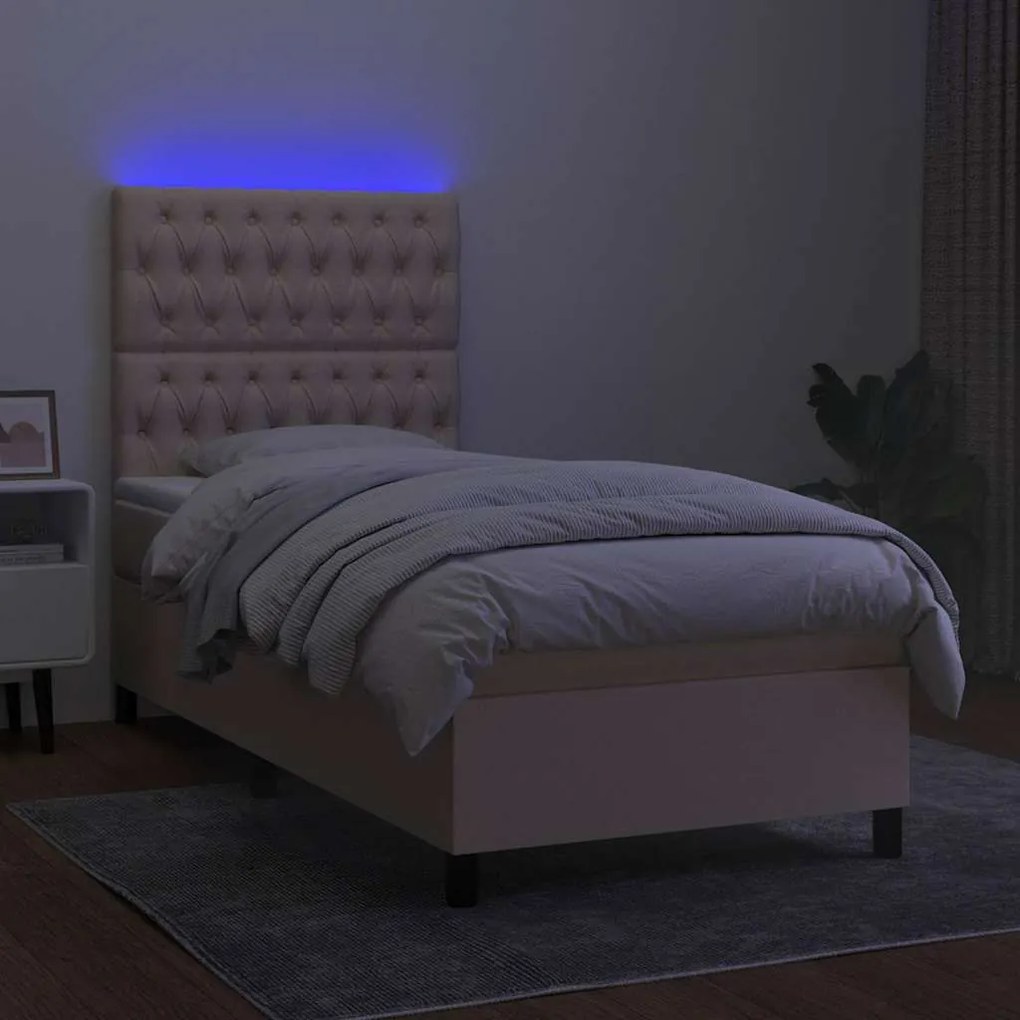 Box spring postel s matrací a LED krémová 90x200 cm textil 3135090