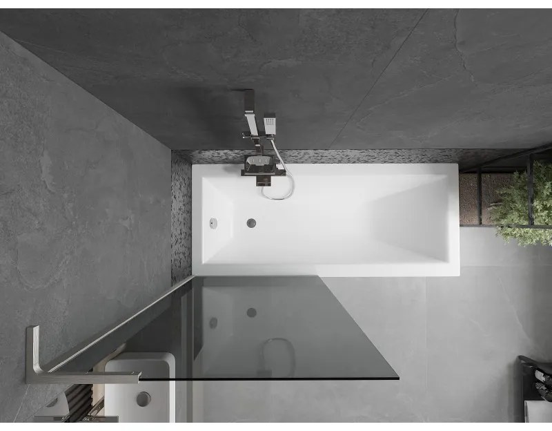 Mexen Next L, 1-křídlová vanová zástěna 80 x 150 cm, 6mm šedé sklo, 6mm čiré sklo, profil broušená ocel, 895-080-000-03-40-97