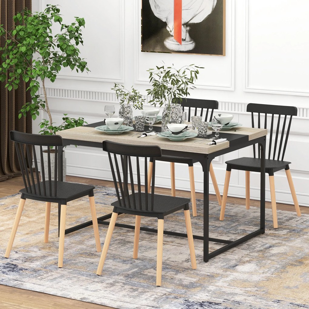 HOMCOM Jídelní stůl pro 6 osob v průmyslovém stylu, černý kov a dřevo, rozměry 120D x 89Š x 75,5V cm
