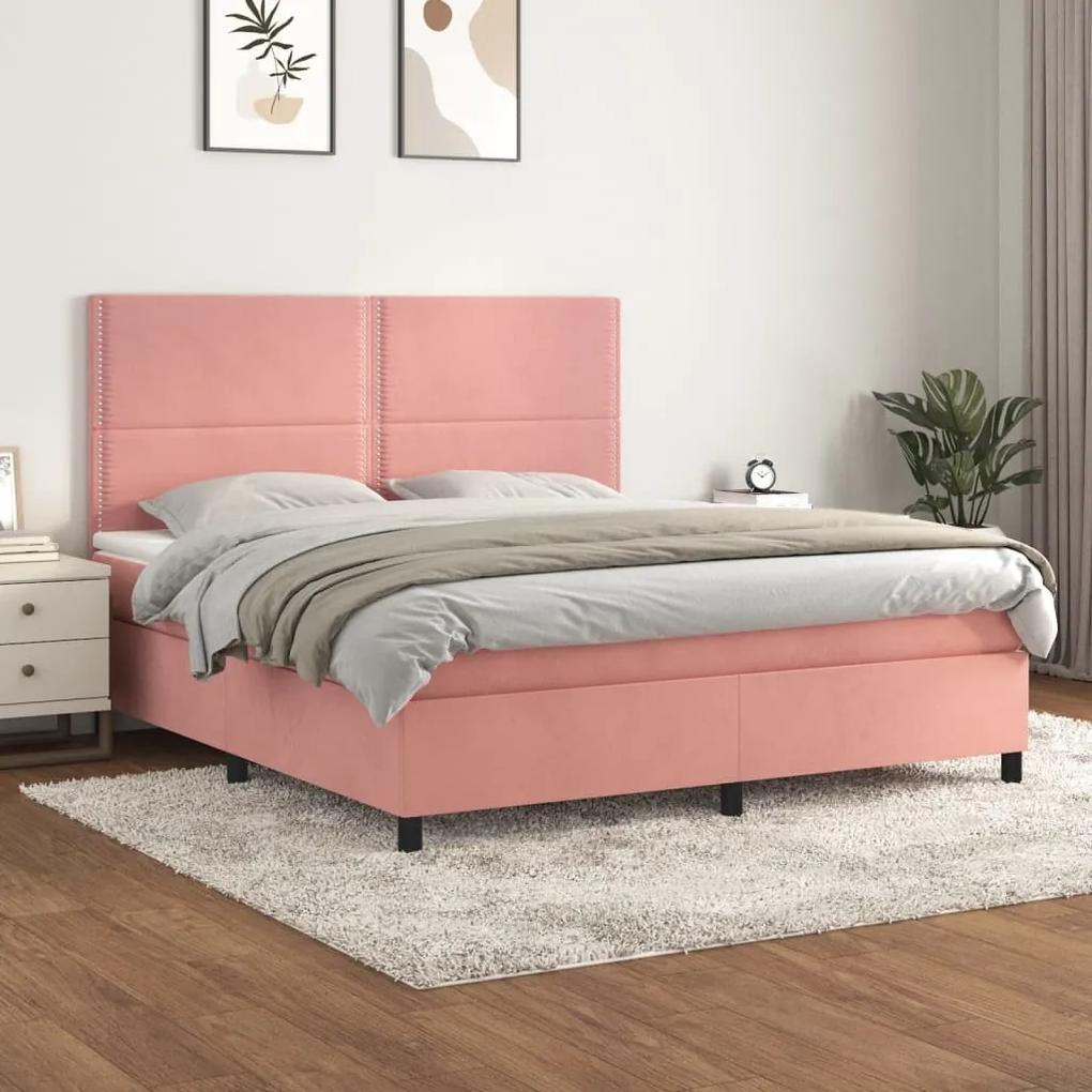 Box spring postel s matrací růžová 160x200 cm samet,  3142976