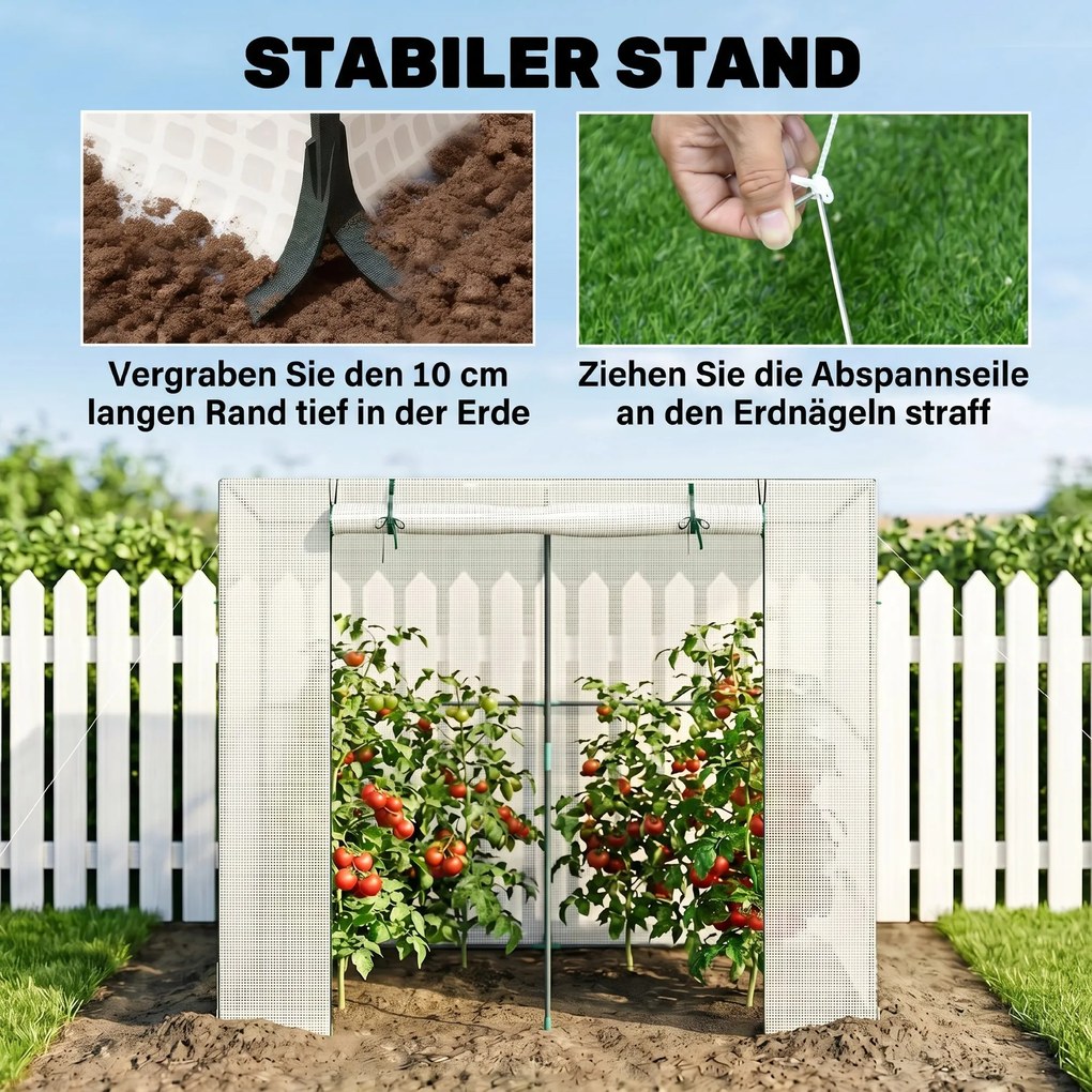 Outsunny skleník s rolovacími dveřmi, 2 okna, zimní skleník z ocelové fólie, skleník na balkon, zahrada, skleník na rajčata s UV ochranou 200x76x170c…