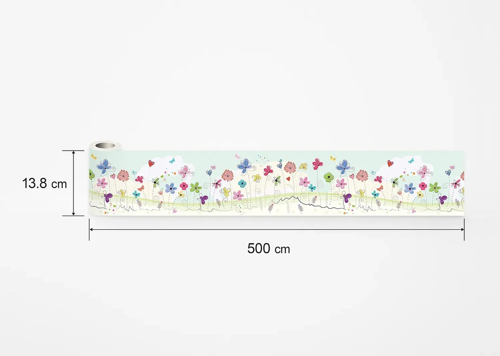 Dětská samolepící bordura na zeď Letní Květinová Kresba | 5 m x 13.8 cm | DWBD8509