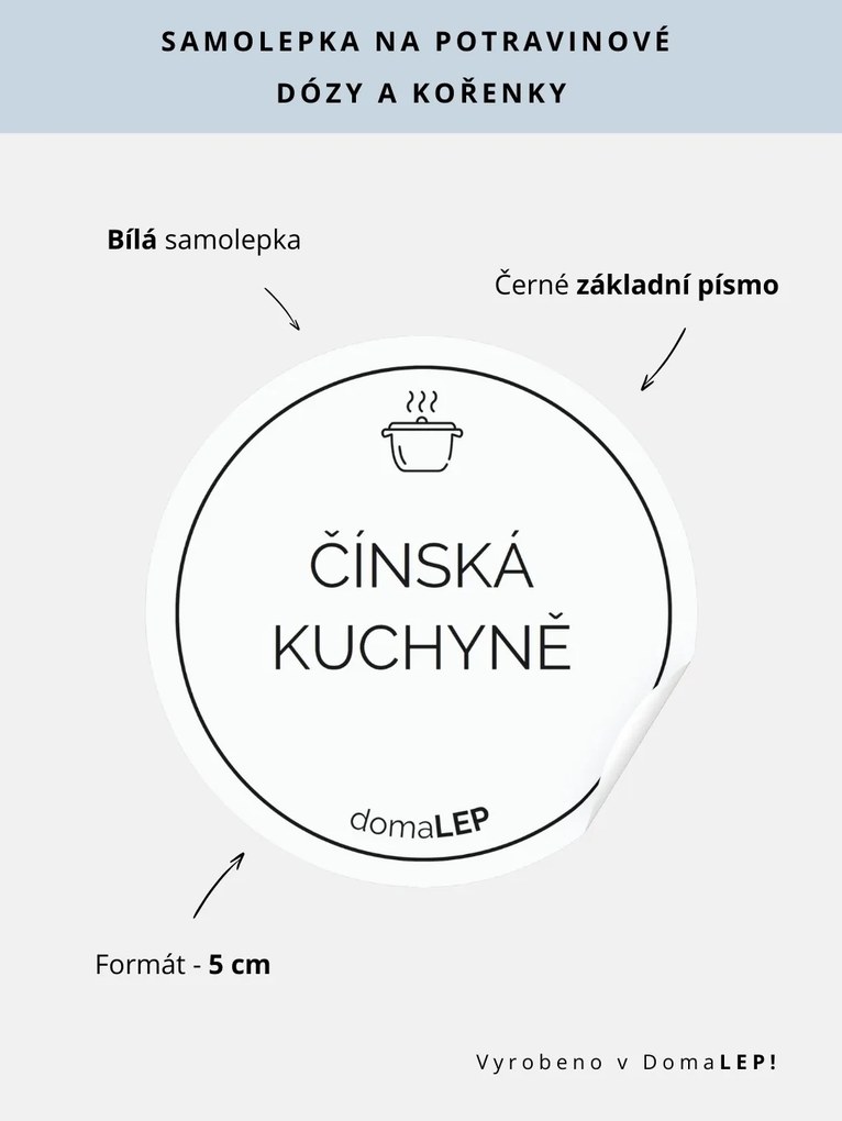 Samolepka na kořenky ČÍNSKÁ KUCHYNĚ bílá 5 cm základní písmo