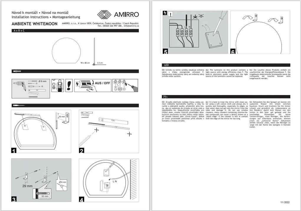 Zrcadlo Ambiente WHITEMOON 90 x 80 cm na chodbu do předsíně nástěnné do koupelny na zeď 411-484