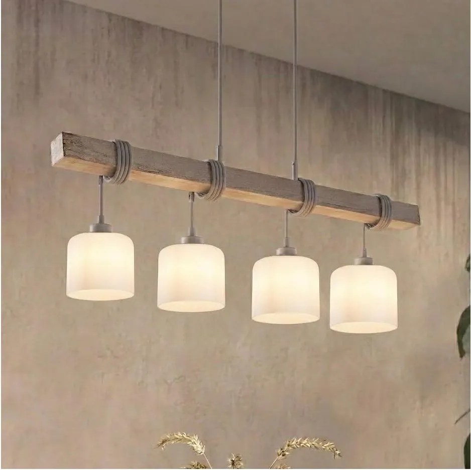 BRILAGI - Lustr na lanku WOOD GLASS 4xE27/60W/230V borovice/šedá/bílá