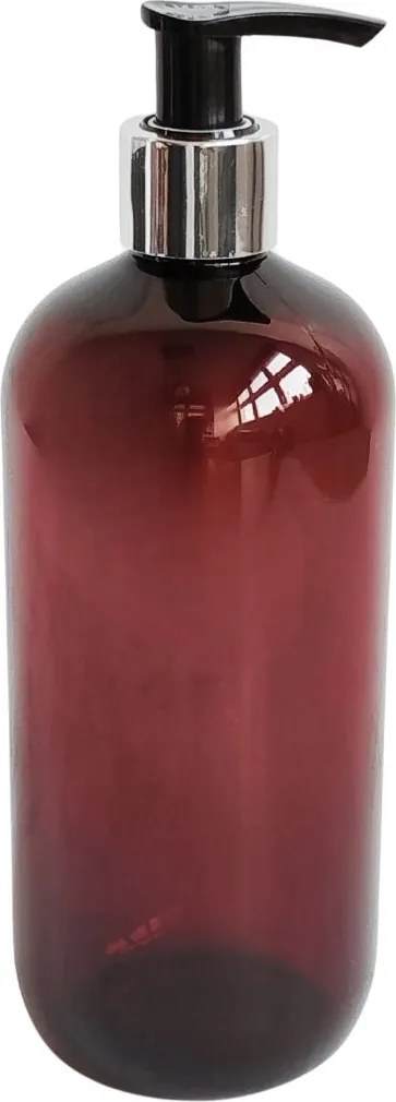 Dávkovač na mýdlo 500 ml hnědý s černo-stříbrnou pumpičkou BELA