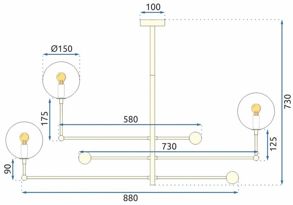 Tolight, Závěsná lampa - skleněné koule 6 ks APP919-6CP, zlatá, OSW-03231