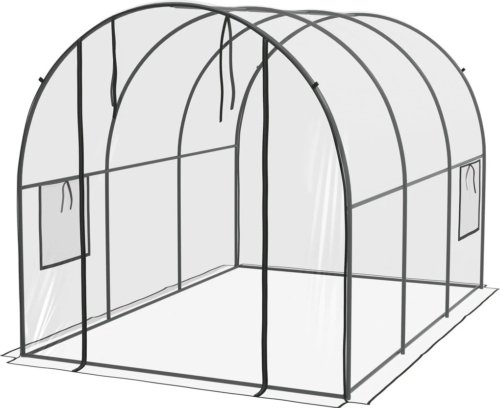 Zahradní skleník Outsunny - Tonnel pro rajčata, půdorys 6 m², 3L x 2W x 2H m, zpevněný trubkový rám, zipové dveře, 2 vysouvací okna - Průhledný