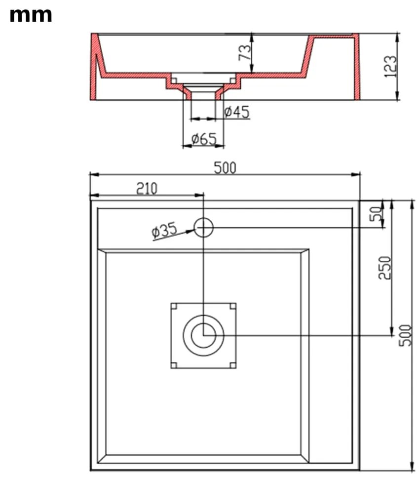 vidaXL Marketos Umyvadlo 50 x 50 x 12,3 cm minerální/mramorový kompozit bílé