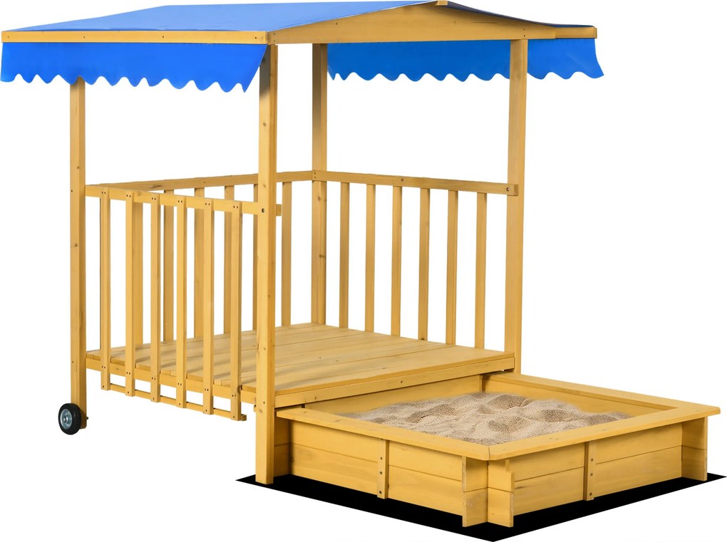 Pískoviště Outsunny bez podstavce, výškově nastavitelné, 107,5 x 107,5 x 110 cm, pískoviště se stříškou, pískoviště s krytem, přírodní
