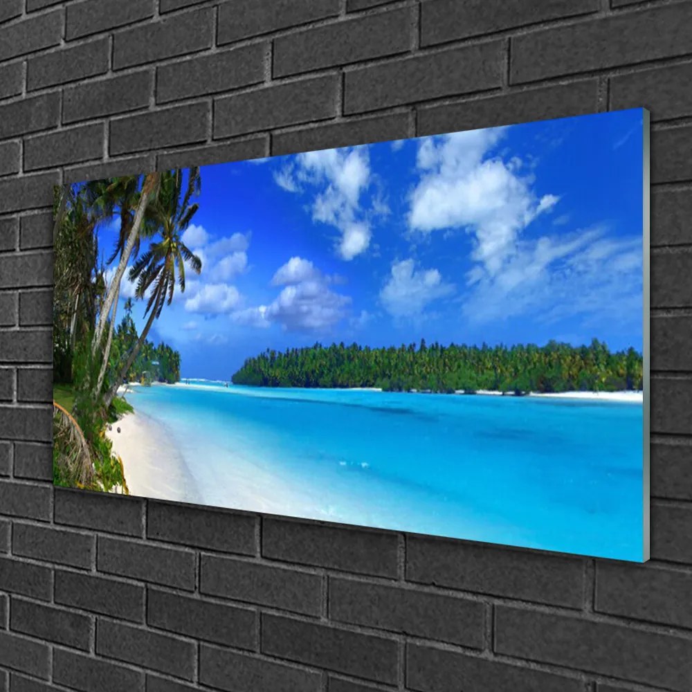 Obraz na skle Pláž Palmy Moře Krajina 120x60 cm