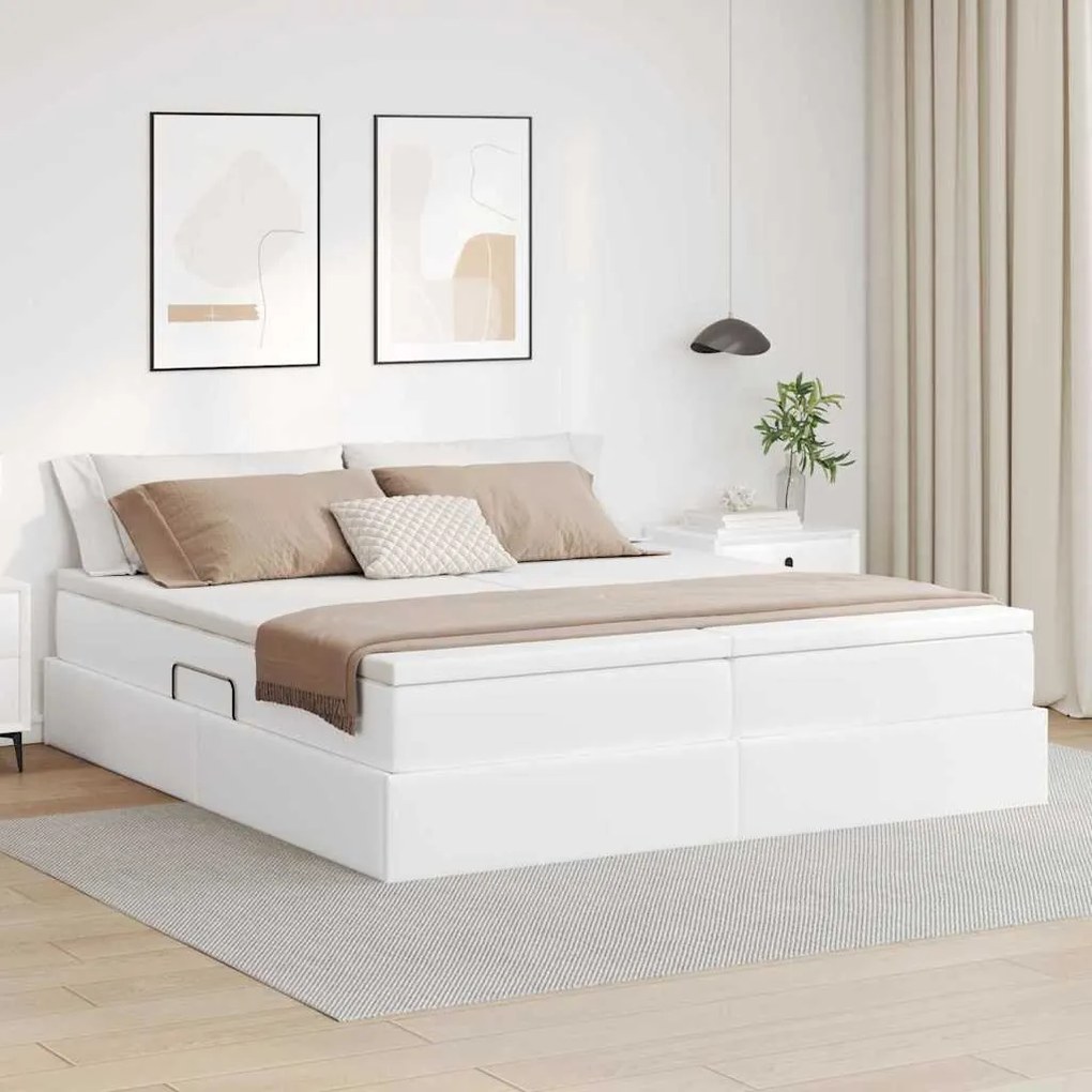 Postel s úložným prostorem a matrací Bílá 200 x 200 cm 3370346