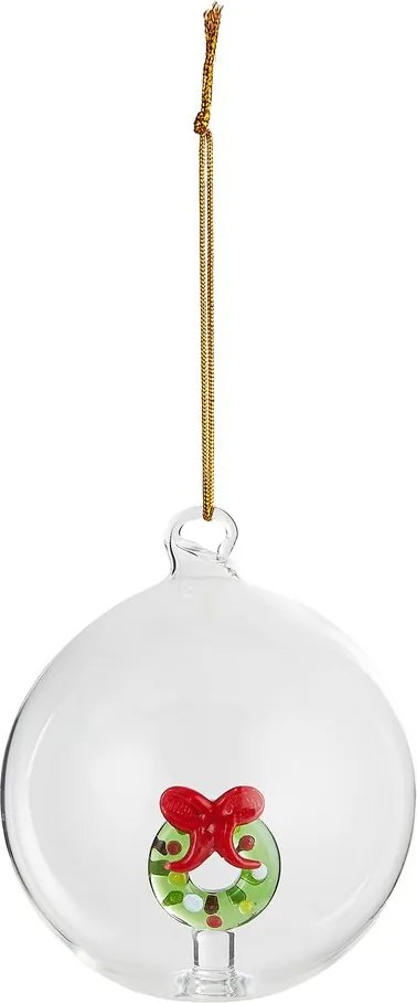 HANG ON Skleněná koule věnec 9 cm - čirá