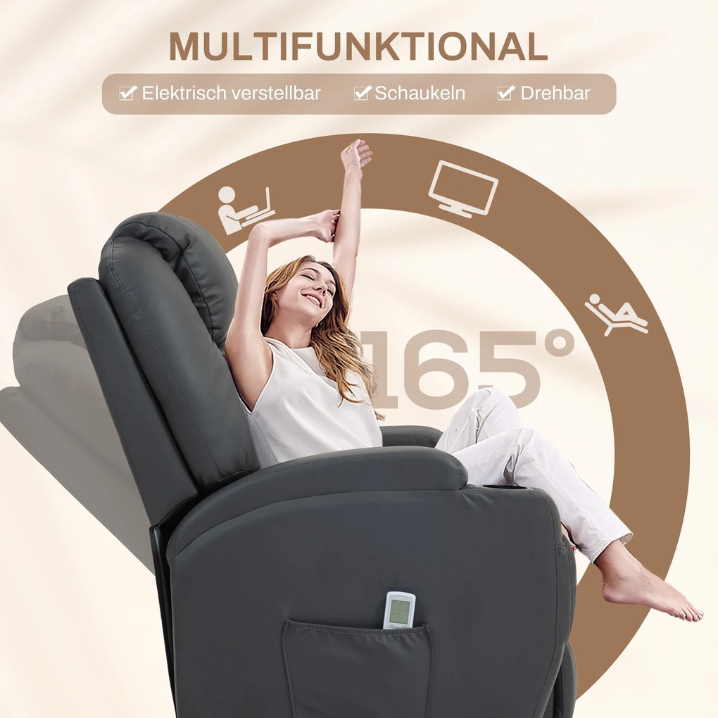 HOMCOM Relaxační křeslo s masážní funkcí, elektrické TV křeslo s polohovatelnou funkcí, masážní křeslo s dálkovým ovládáním, držák na nápoje| Aosom