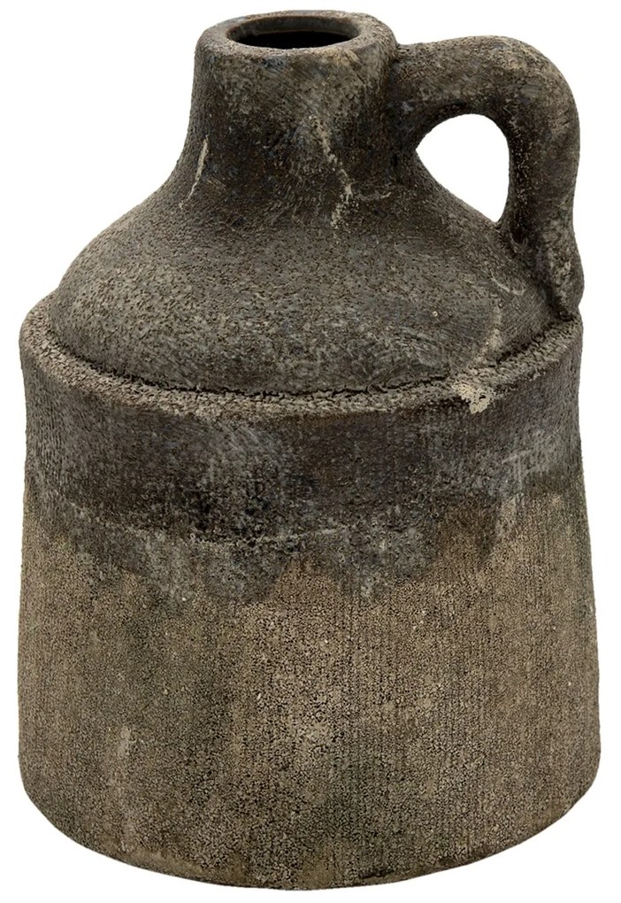 Šedý keramický dekorační džbán s uchem a patinou Tatum - Ø 15*20 cm