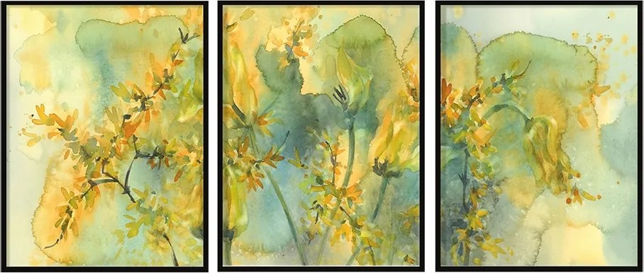Obraz Plakát V Rámu 53x73 cm Triptych Sada 3 obrazů Sada Květiny P1888