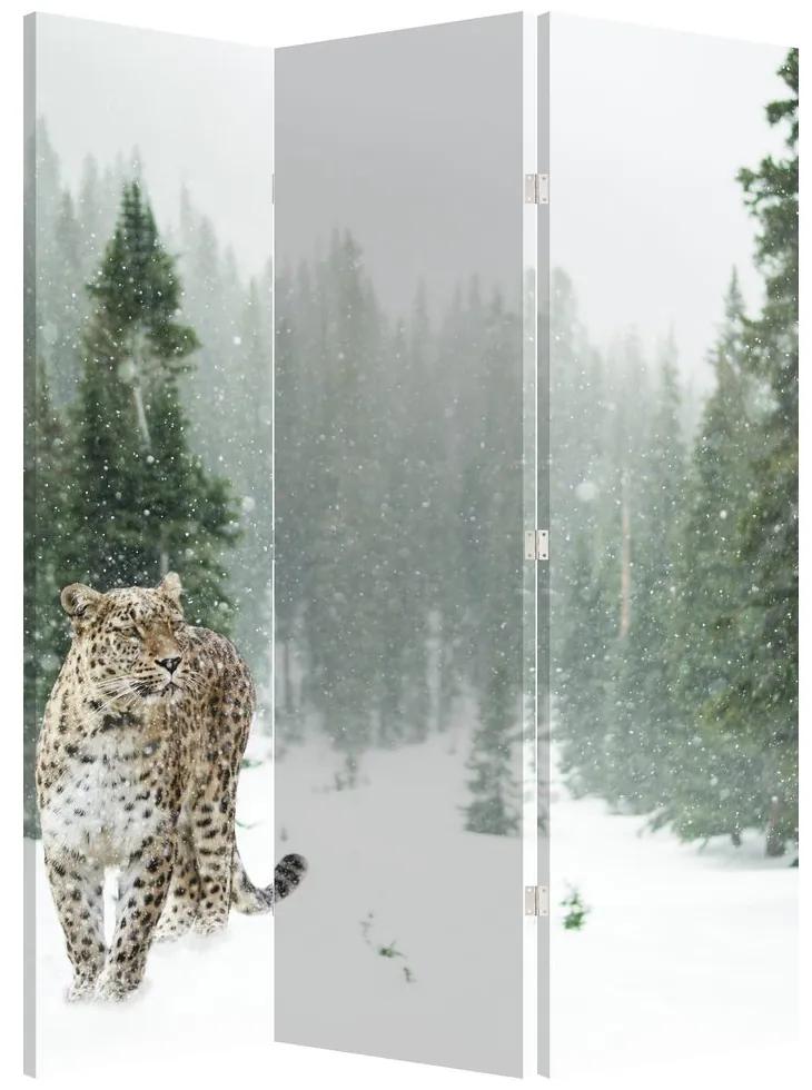 Paraván - Leopard ve sněhu (126x170 cm)