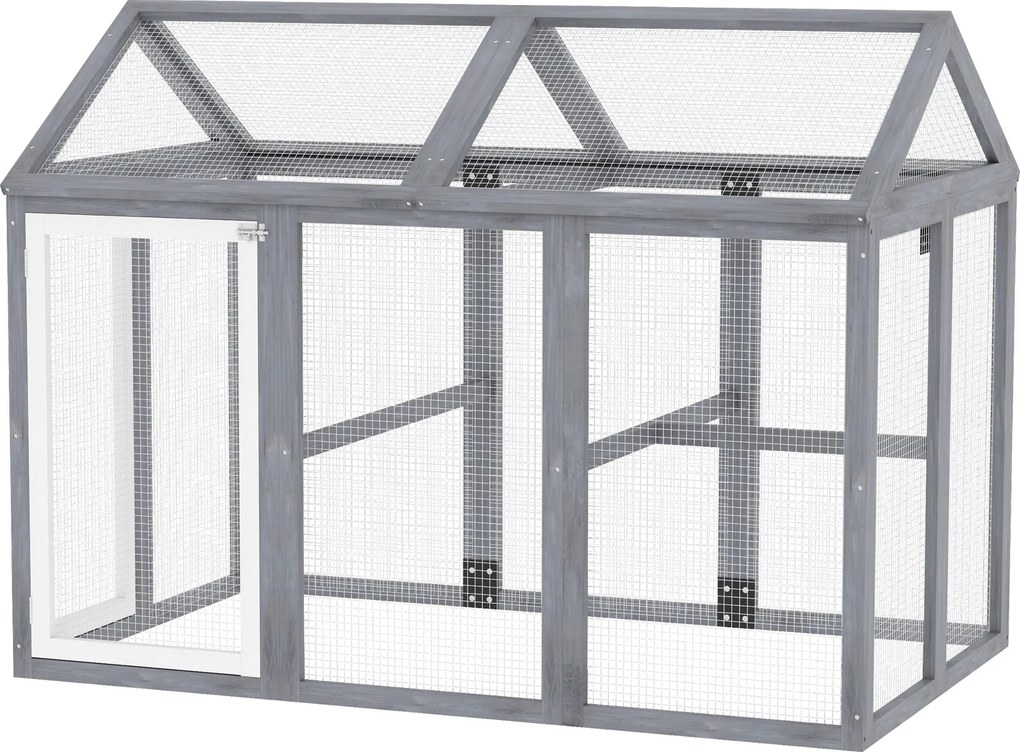 PawHut venkovní výběh pro slepice, 1,18 m² (140 x 88,5 x 106 cm), zamykatelné dveře, masivní smrkový rám, pletivo, pro 1–3 slepice, šedý