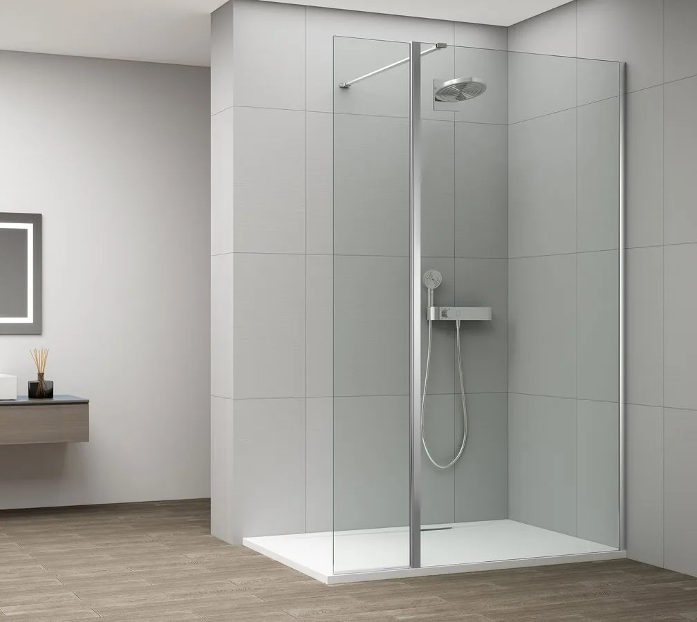Polysan Esca Chrome walk in sprchová zástěna 100 x 210 cm s otočným panelem 40 cm chrom čiré sklo ES3A100B40