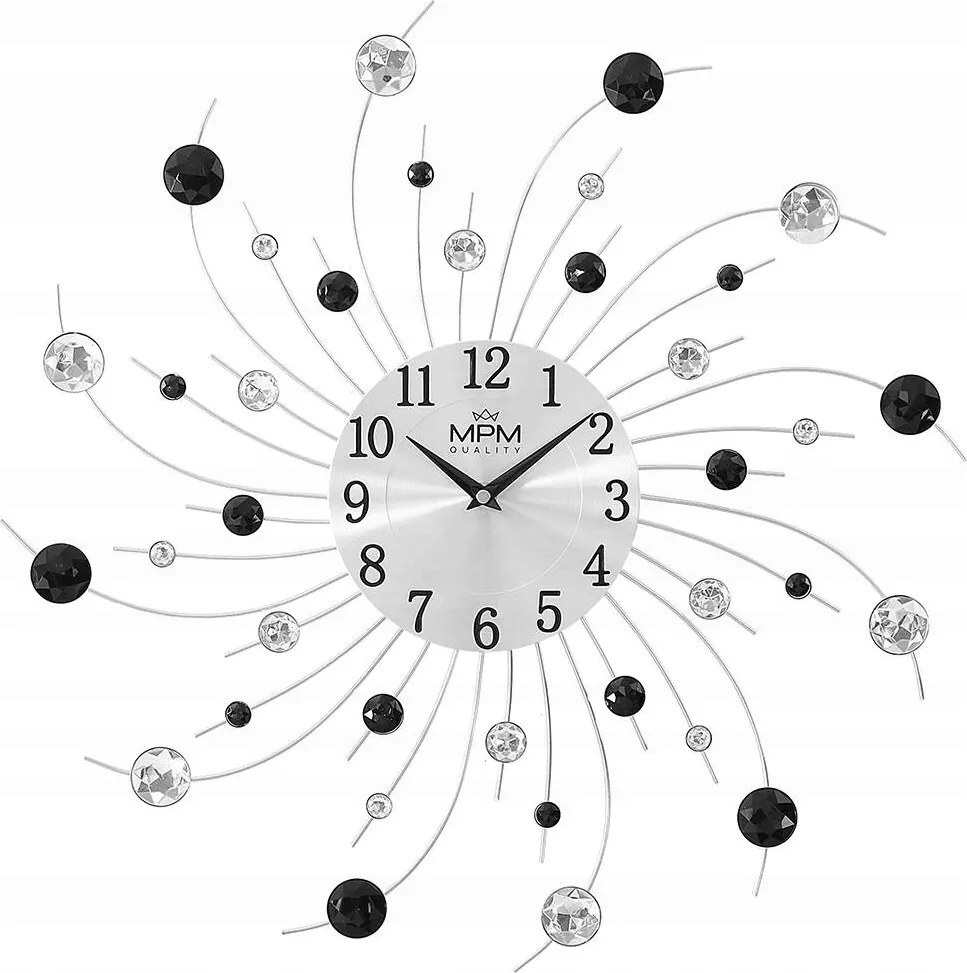 Velké Stříbrné Nástěnné Hodiny S Krystaly Mpm E04.4283.70 50 cm