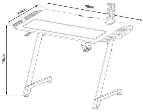 Herní stůl SNAKE s LED RGB podsvícením 100x60 cm černá