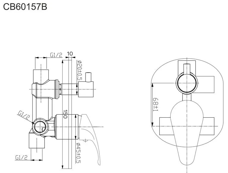Mereo Sonáta sprchová podomítková baterie s trojcestným přepínačem Mbox oválný kryt mosaz chrom CB60157B