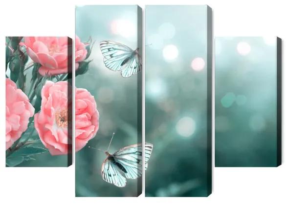 Vícedílný obraz Jemné Květiny A 3D Motýli Nedostatek Nedostatek Přírodní plátno 120x90