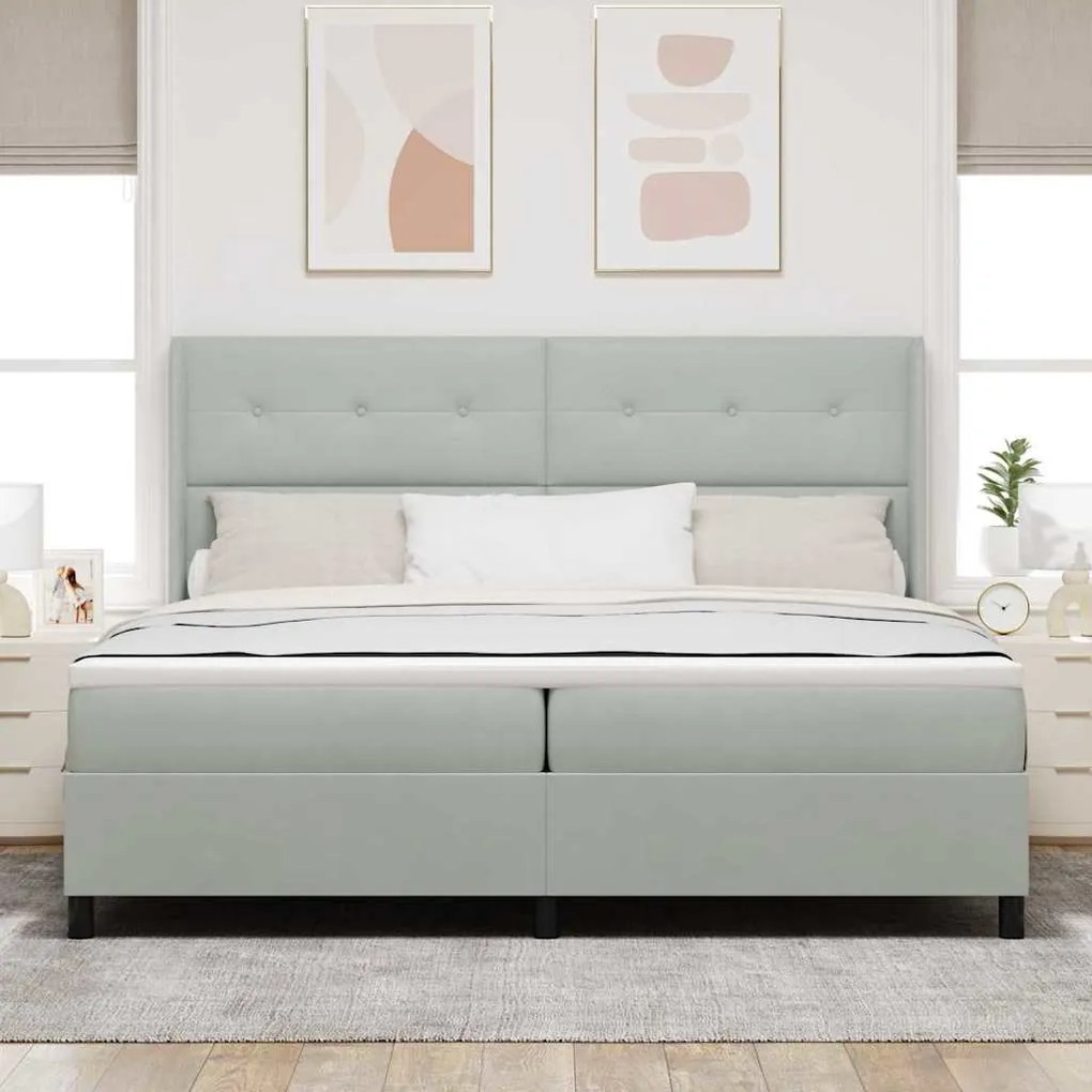 Postel s boxspringem s čelo Světle šedá 200 x 200 cm samet 3342026